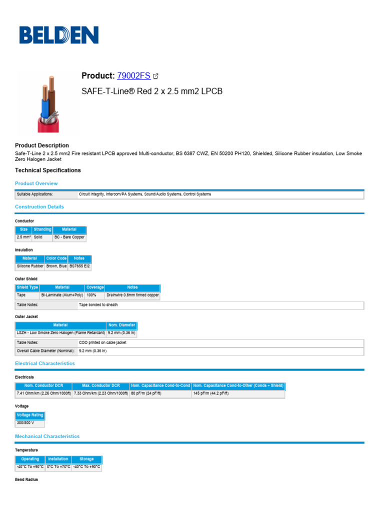 79002FS_techdata | PDF | Electrical Conductor | Building Engineering
