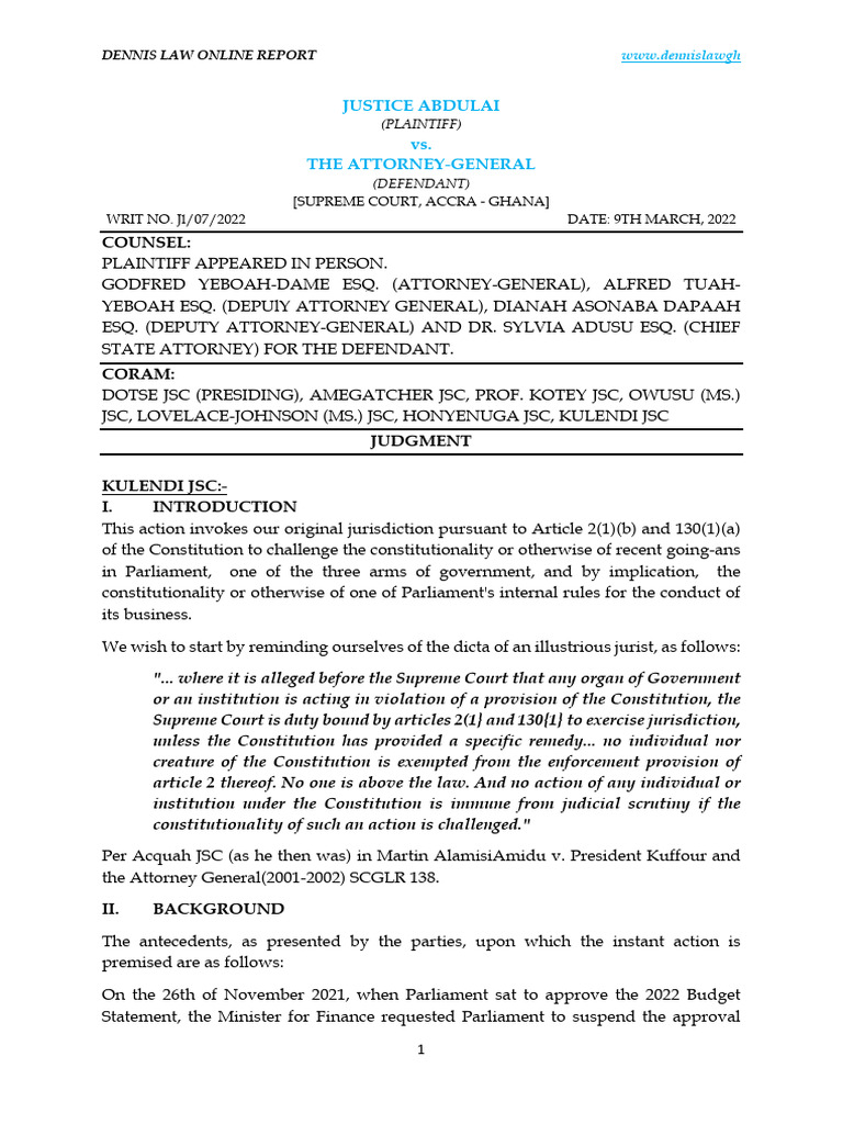 Justice Abdulai VS The Attorney-General | PDF | Quorum | Constitution