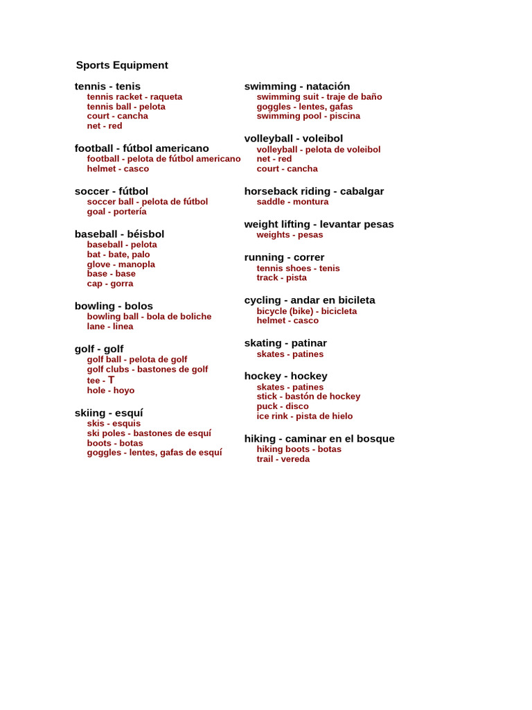 Essential Sports Equipment Vocabulary | PDF