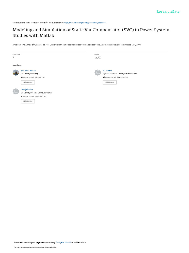 Modeling and Simulation of Static Var Compensator | PDF | Electrical Engineering | Physical ...