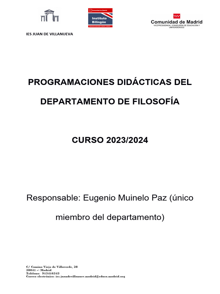 Programaciones Departamento de Filosofía 2023-2024 | PDF | Aprendizaje | Democracia