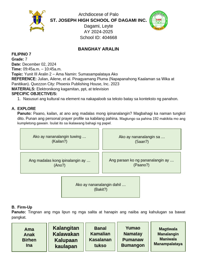Lesson Plan FIL7 Q3 | PDF