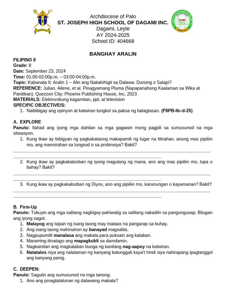 Lesson Plan FIL8 Q2 | PDF