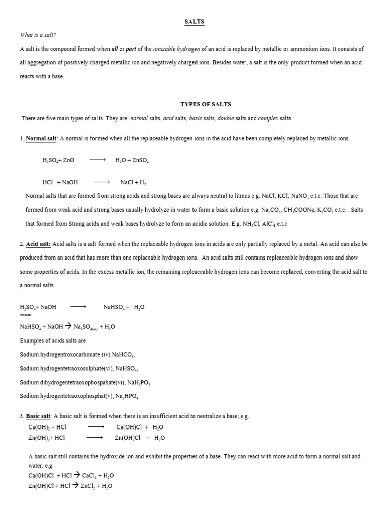 Note 3 Salts | PDF | Salt (Chemistry) | Hydroxide