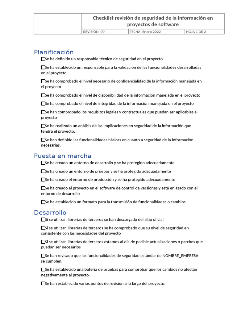 FOR-05 - Checklist Revisión Seguridad Proyectos | PDF | Seguridad de información | Software