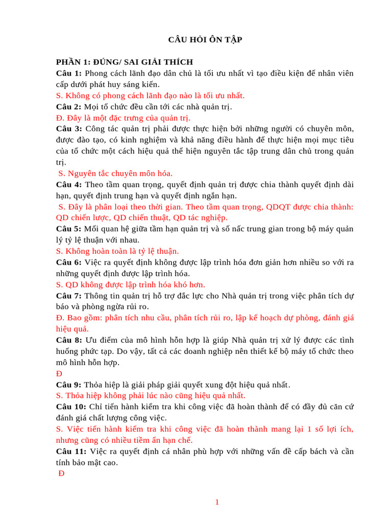 Câu Hỏi Ôn Tập Tổng Hợp Qth (1) | PDF