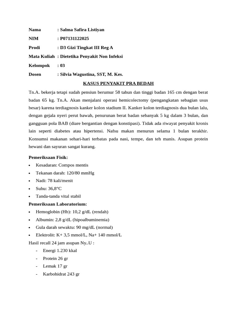 NCP Pra Bedah Kanker Colon ST II | PDF