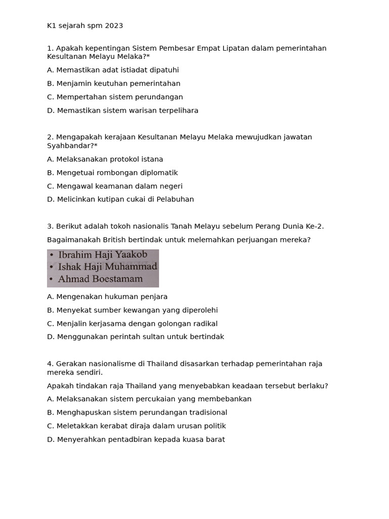 K1 Sejarah SPM 2023 | PDF