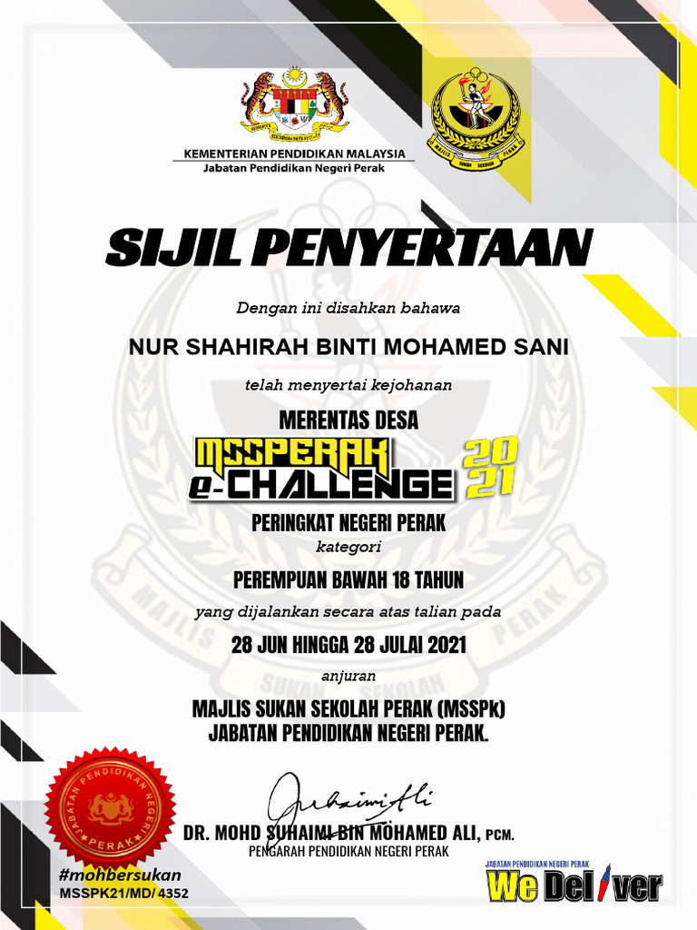 Sijil Penyertaan: Nur Shahirah Binti Mohamed Sani | PDF