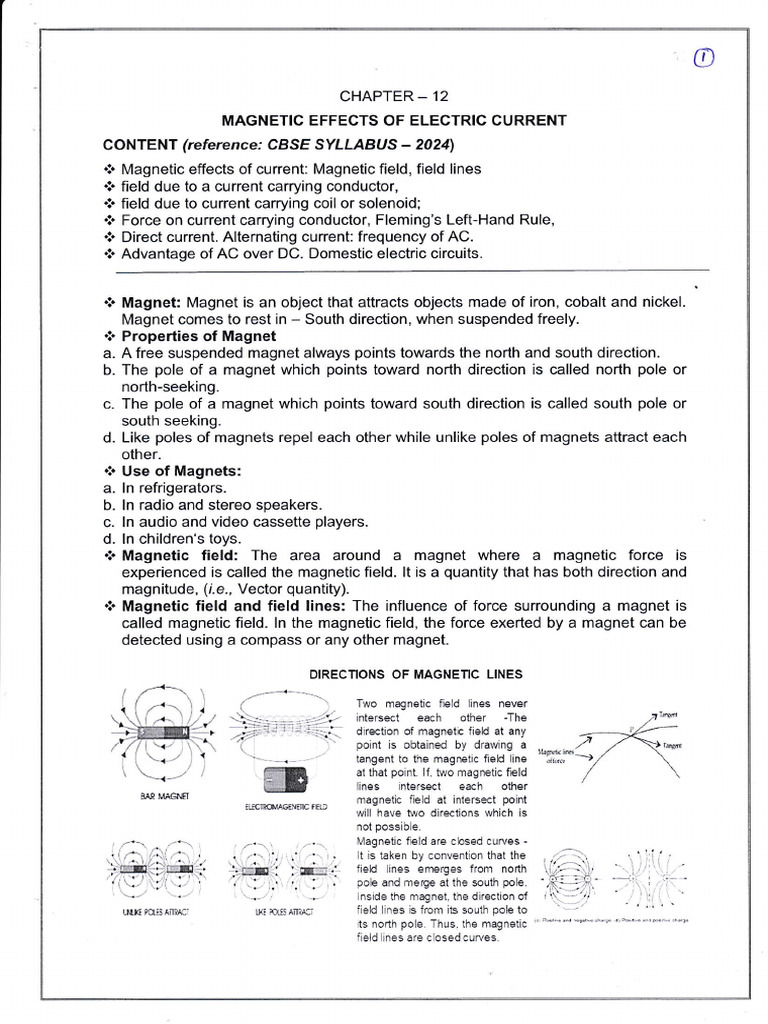 Magnetic Effects of Electric Current | PDF | Alternating Current ...
