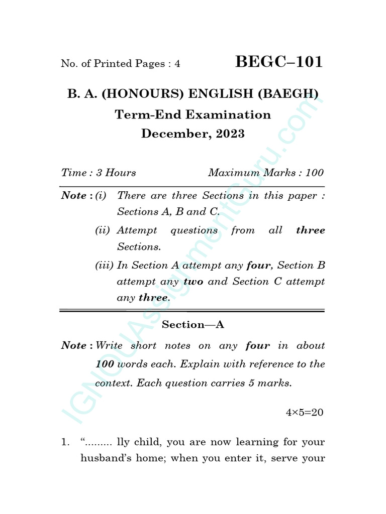 Dec - 2023 BEGC-101 IGNOUAssignmentGuru - Com-Merged | PDF | Mahabharata