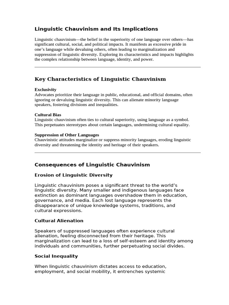Impacts of Linguistic Chauvinism | PDF | Multiculturalism | Linguistics