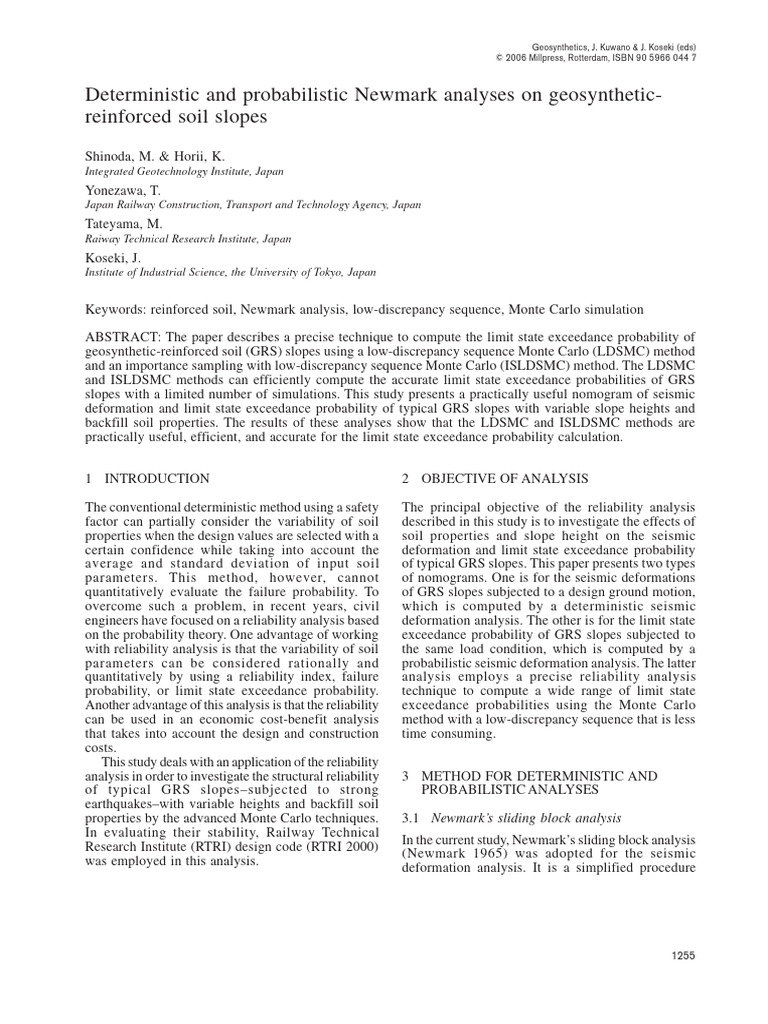 E.06.06 Deterministic and Probabilistic Newmark Analyses On Geosynthetic-Reinforced Soil Slopes ...