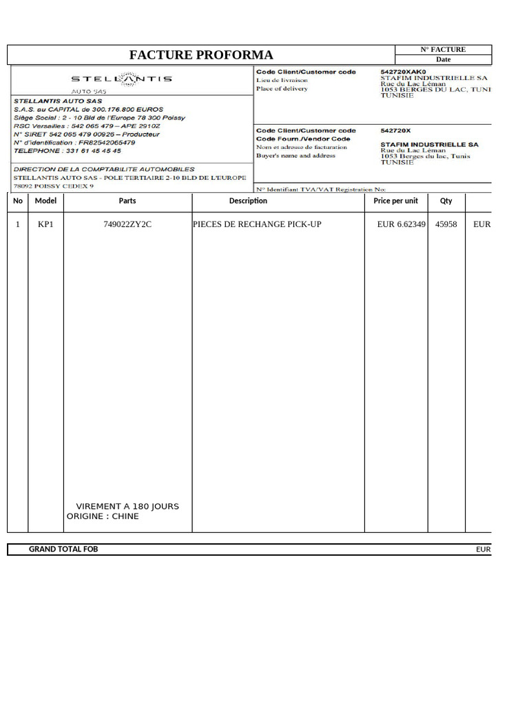 Facture Proforma STELLANTIS | PDF
