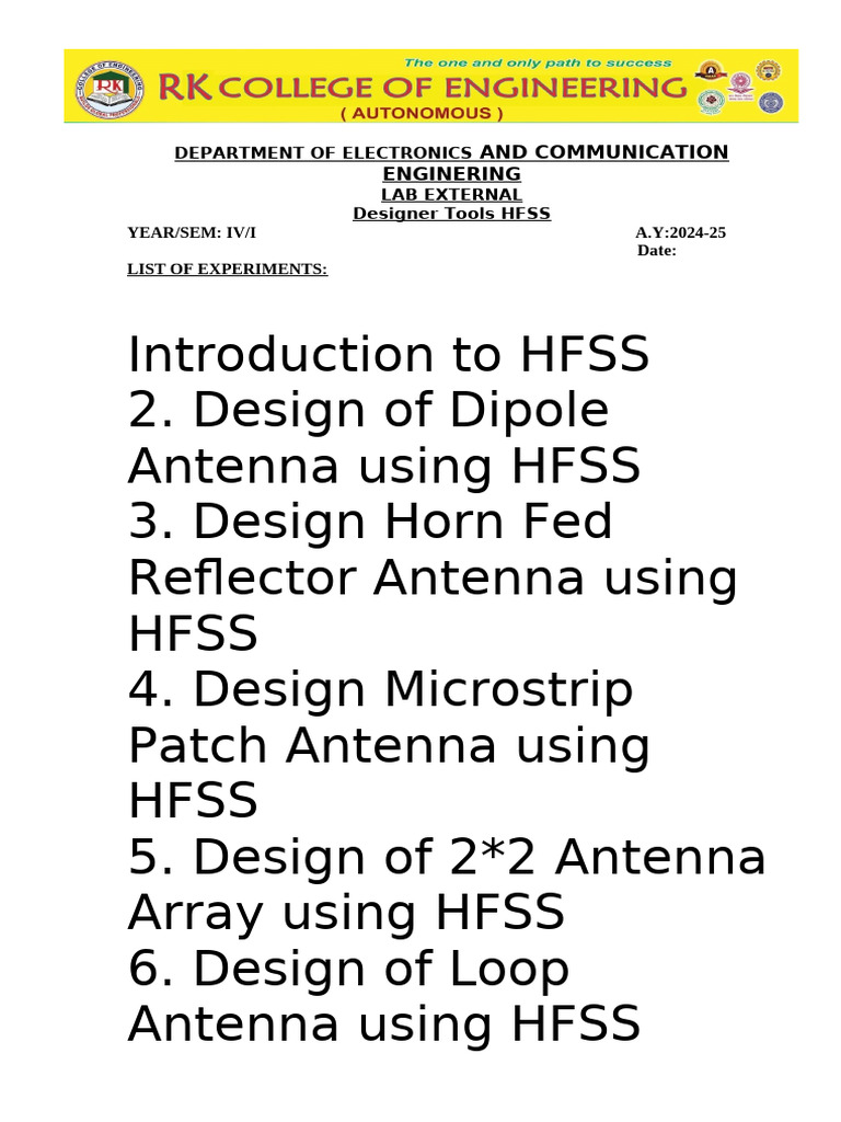 Desiner Tools HFSS Lab External 24-25 | PDF