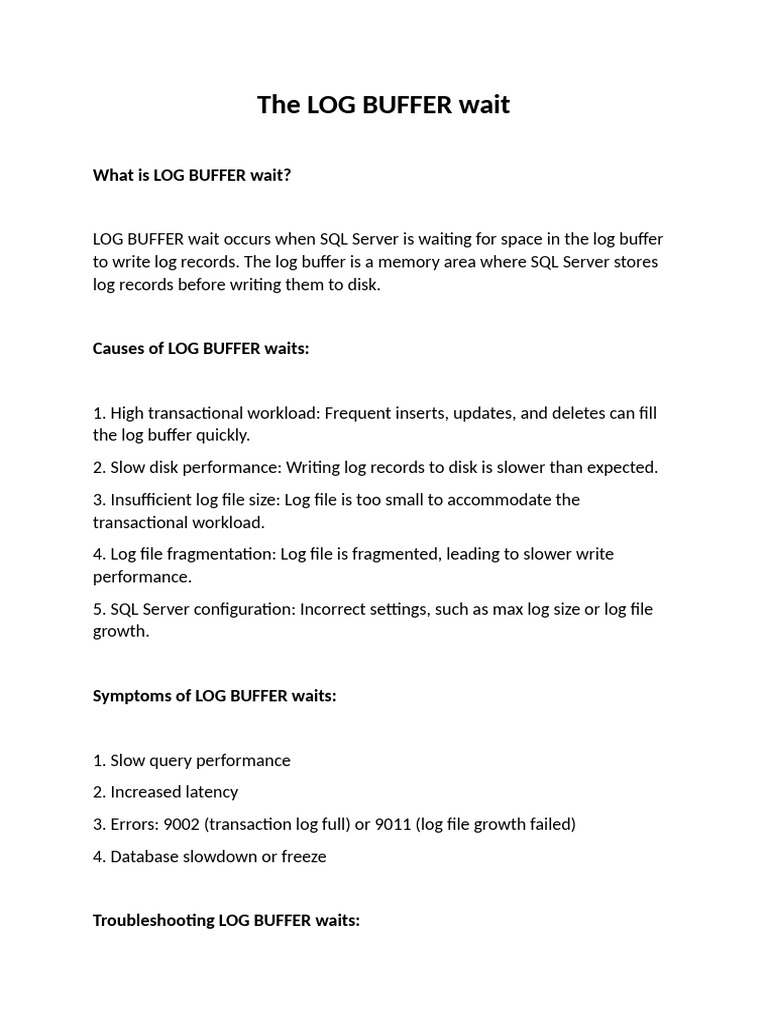 Understanding LOG BUFFER Waits in SQL Server | PDF | Microsoft Sql ...