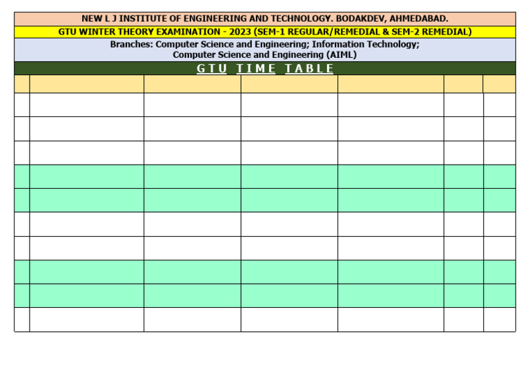 Gtu - Time Table - Winter 2023 - First Year (Sem 1 - 2) | PDF ...
