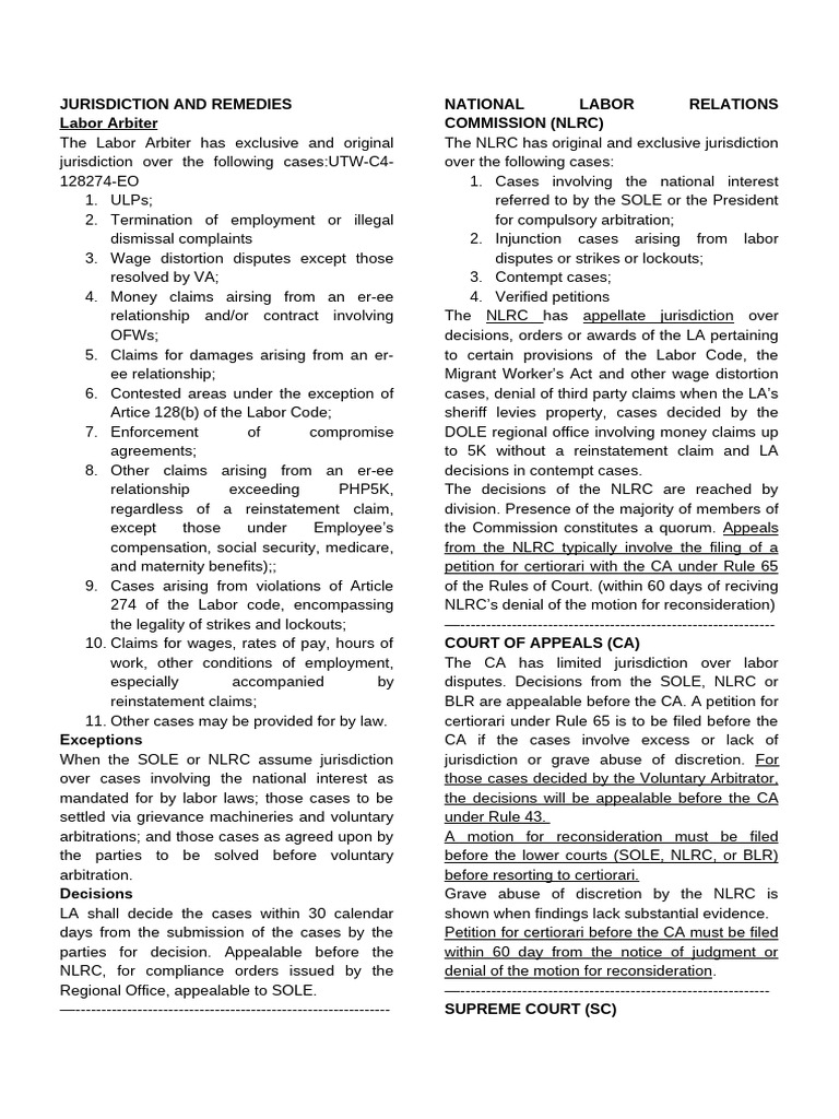 JURISDICTION AND REMEDIES | PDF | Jurisdiction | Labour Law