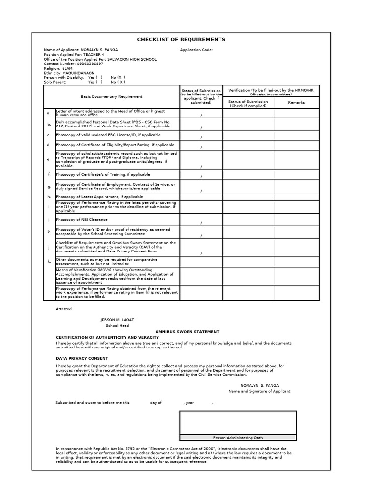 2.omnibus Checklist of Requirements H.S | PDF