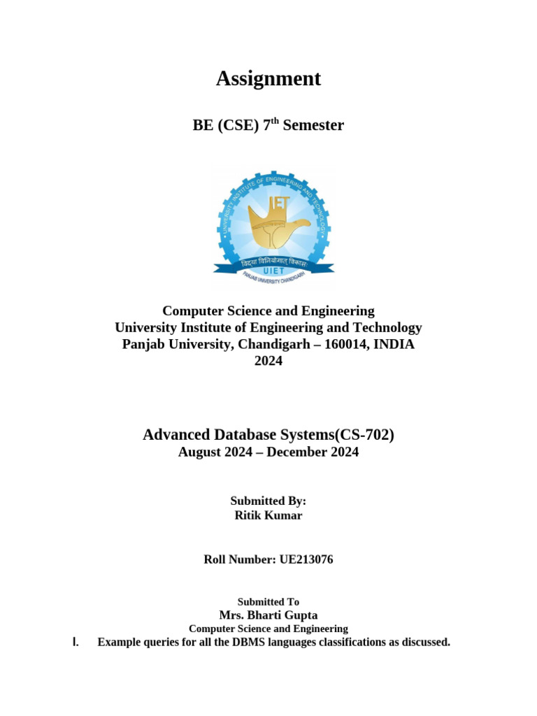 ADBMS Assignment-UE213076 | PDF | Databases | Data Management