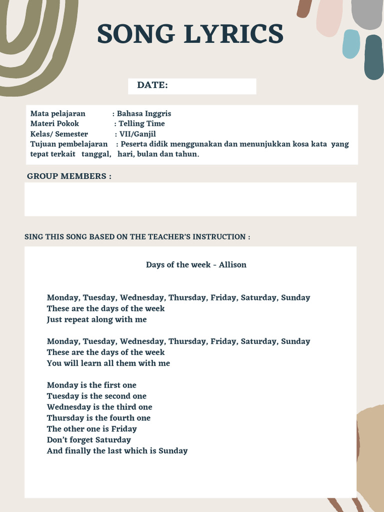 Days of the Week Song Lyrics | PDF