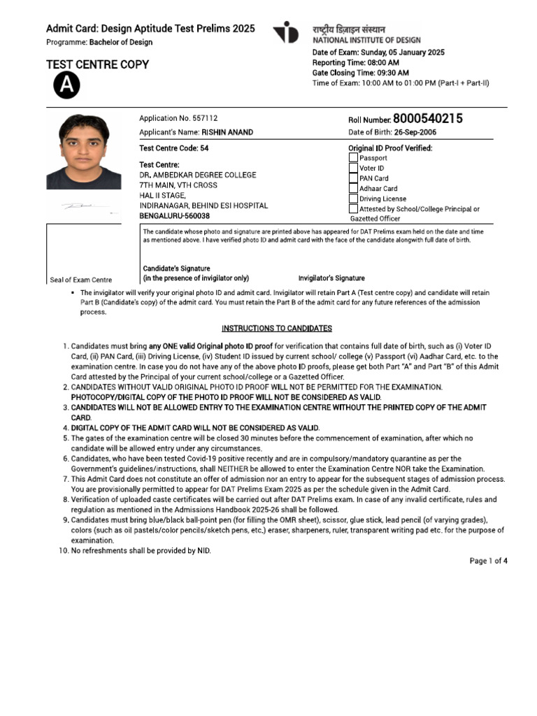 Admit Card | PDF