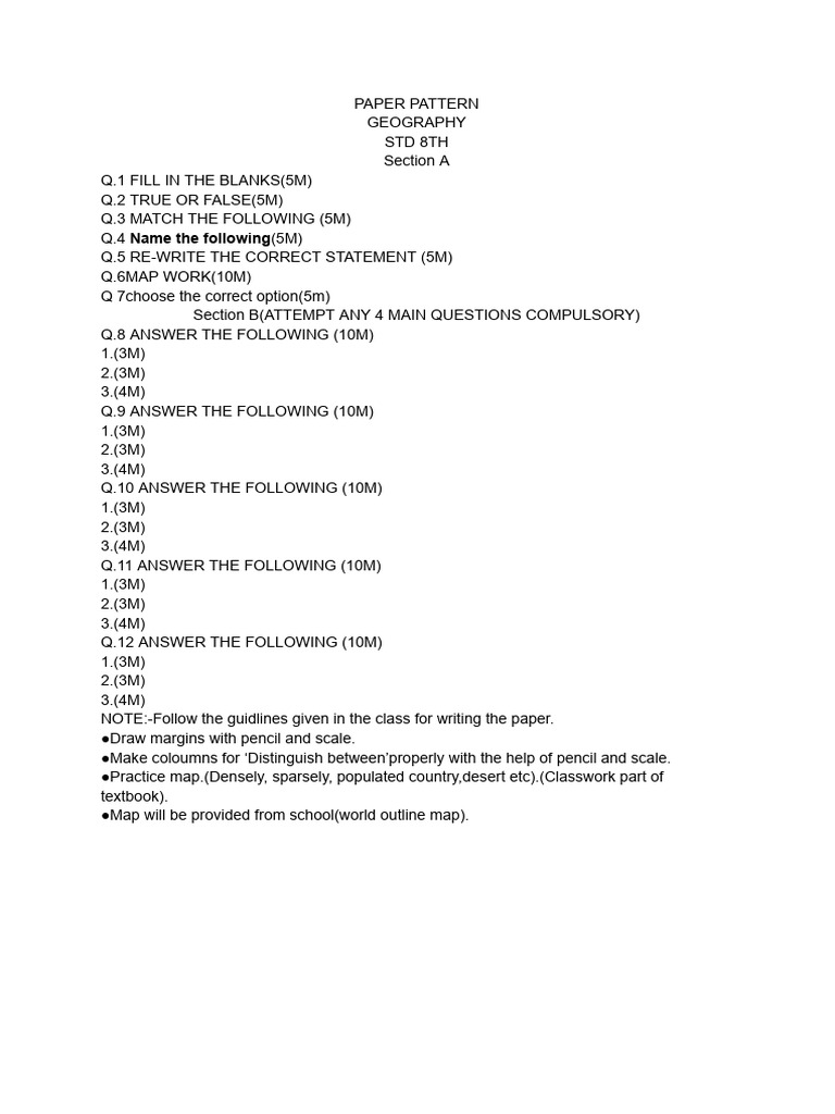 Geography Paper Pattern | PDF