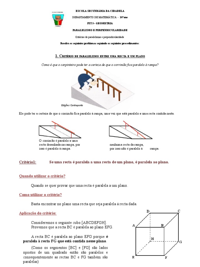 Critérios de Paralelismo e Perpendicularidade | Plano (Geometria ...