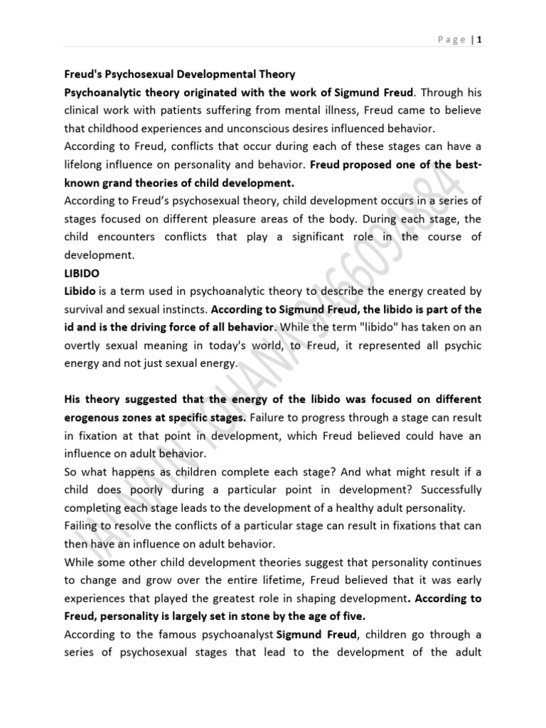 Freud Psychosexual Stages Theory | PDF | Sigmund Freud | Libido