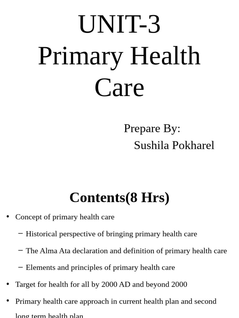Overview of Primary Health Care Concepts | PDF | Millennium Development ...