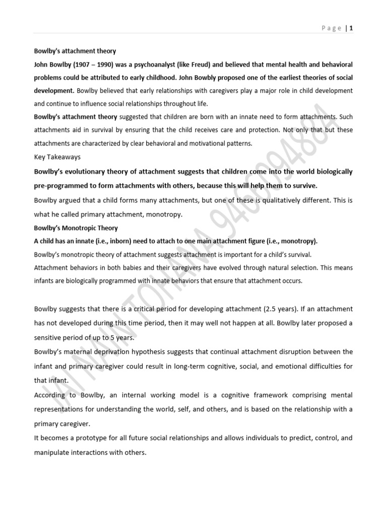 Bowlby's Attachment Theory Explained | PDF