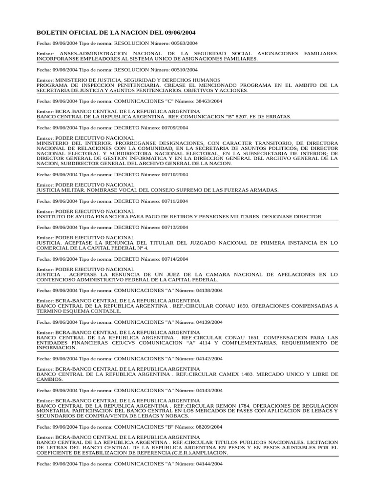 Boletin Oficial de La Nacion Del 09/06/2004 | PDF | Bancos | Contabilidad