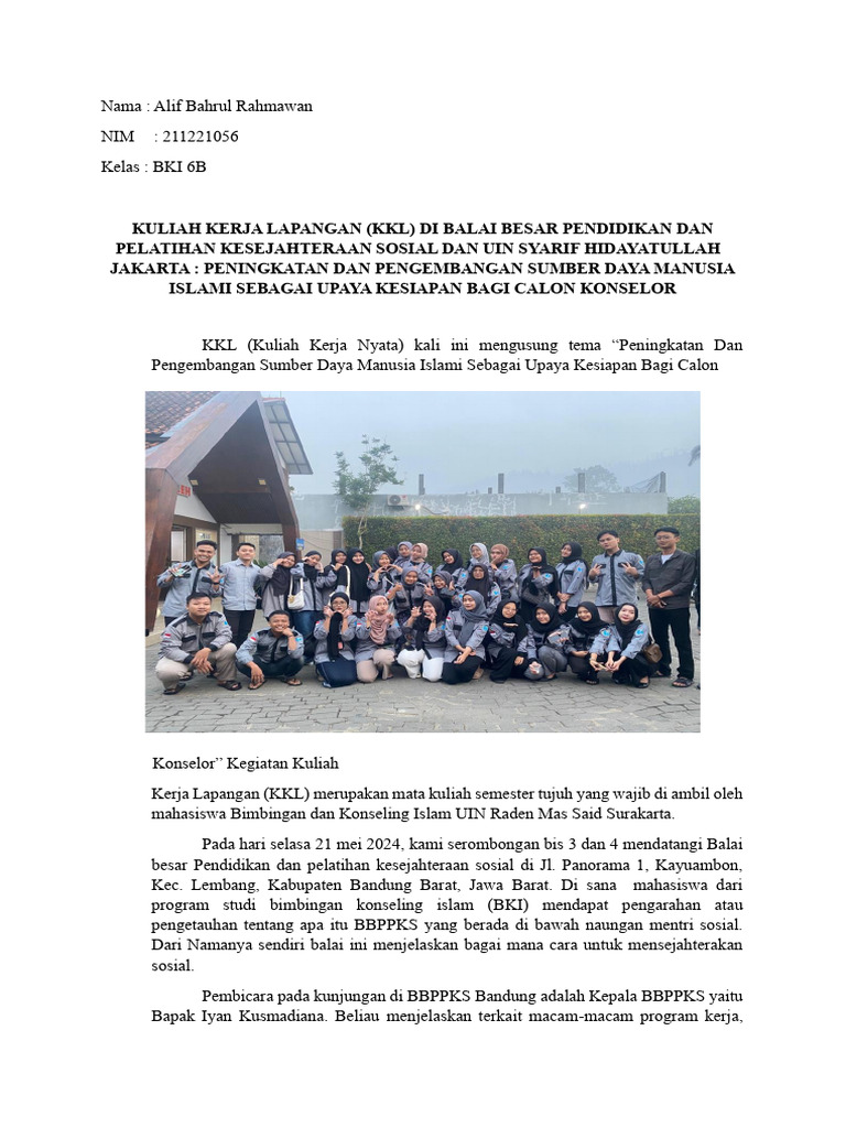 LAPORAN KKL Alif Bahrul Rahmawan 211221056 BKI6B | PDF