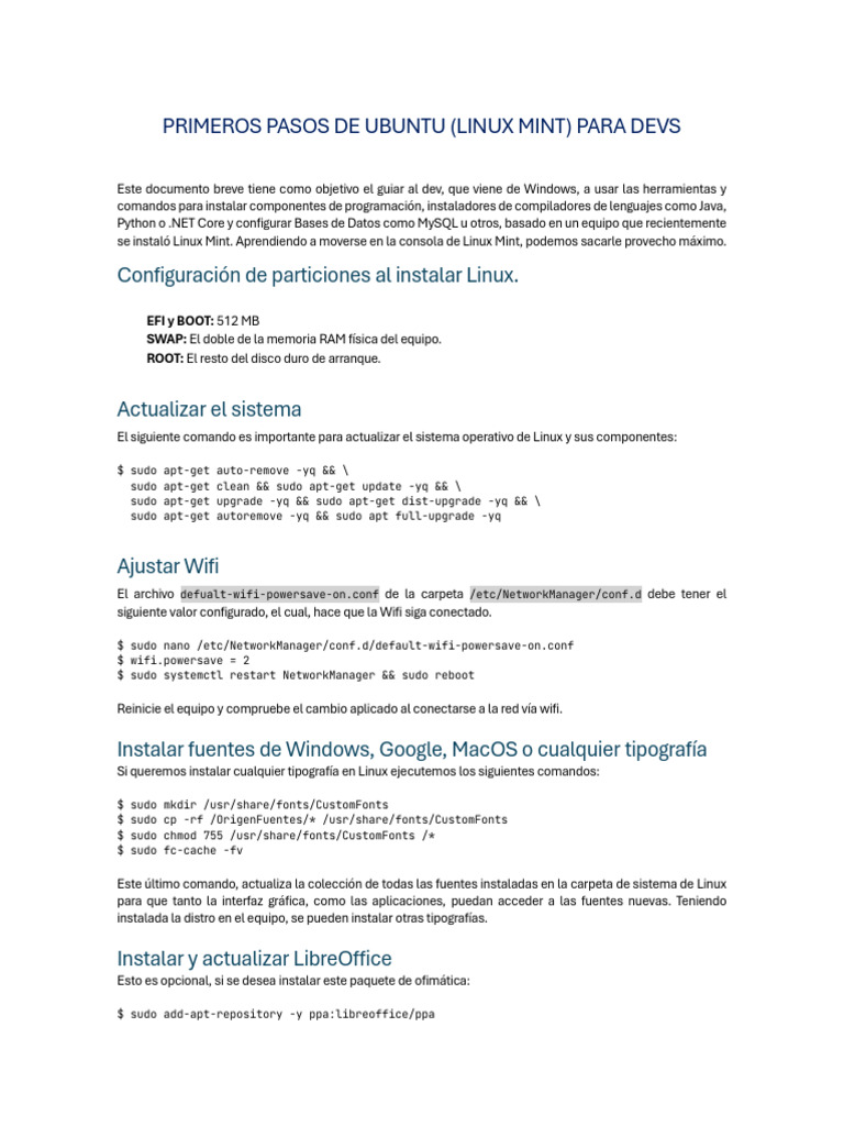 Linux Mint para Devs Primeros Pasos | PDF | Mi sql | Distribución de Linux