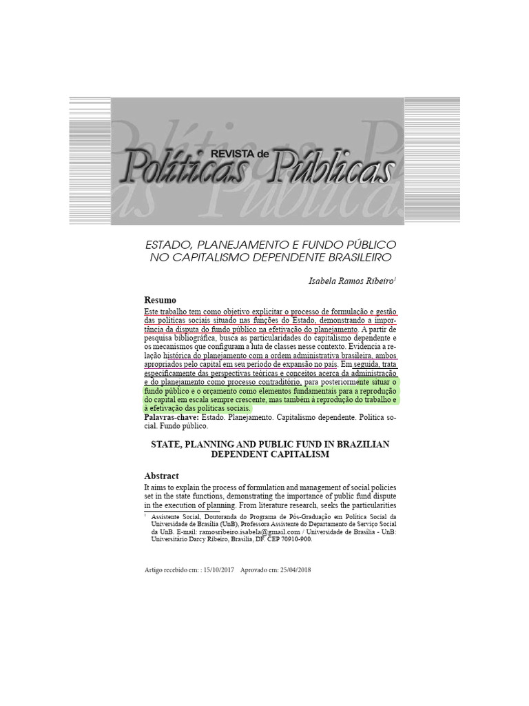 RIBEIRO, Isabela Ramos. Estado e Planejamento No Brasil | PDF