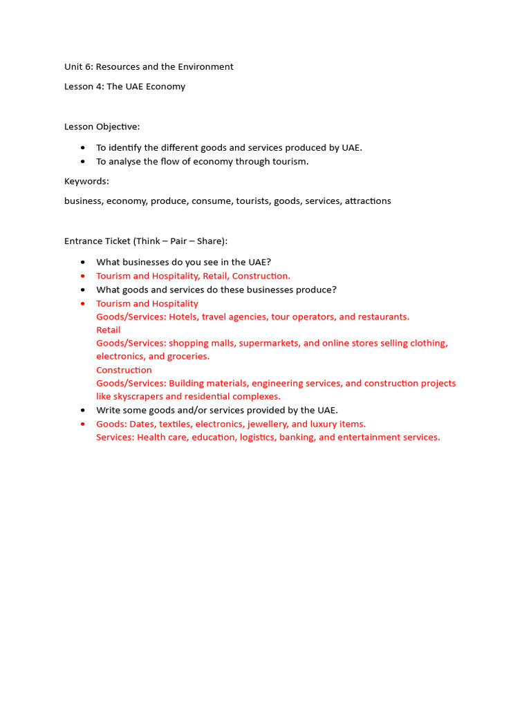 Lesson 4 - The UAE Economy | PDF