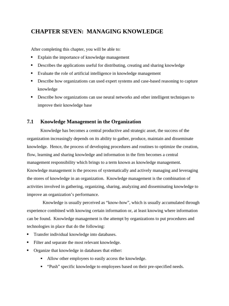 CHAPTER SEVEN Managing Knowledge | PDF | Knowledge | Knowledge Management