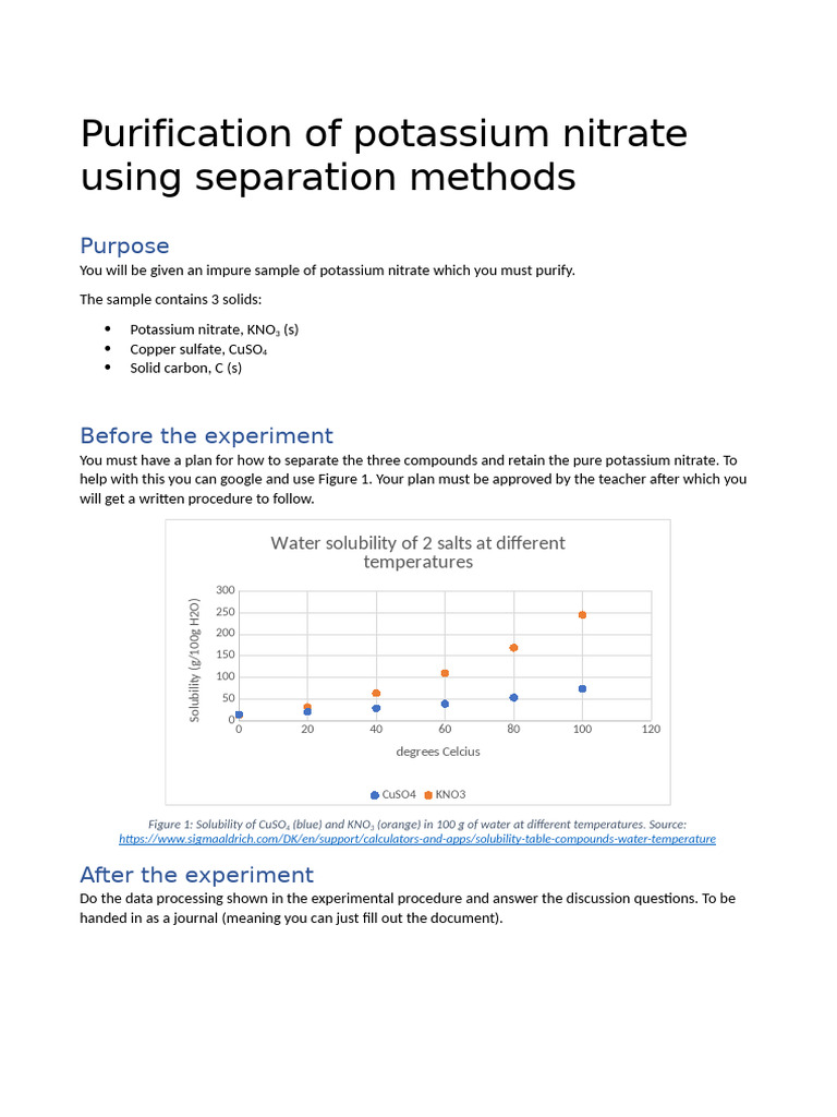 1 - Purification of Potassium Nitrate Using Separation Methods | PDF | Solubility | Filtration