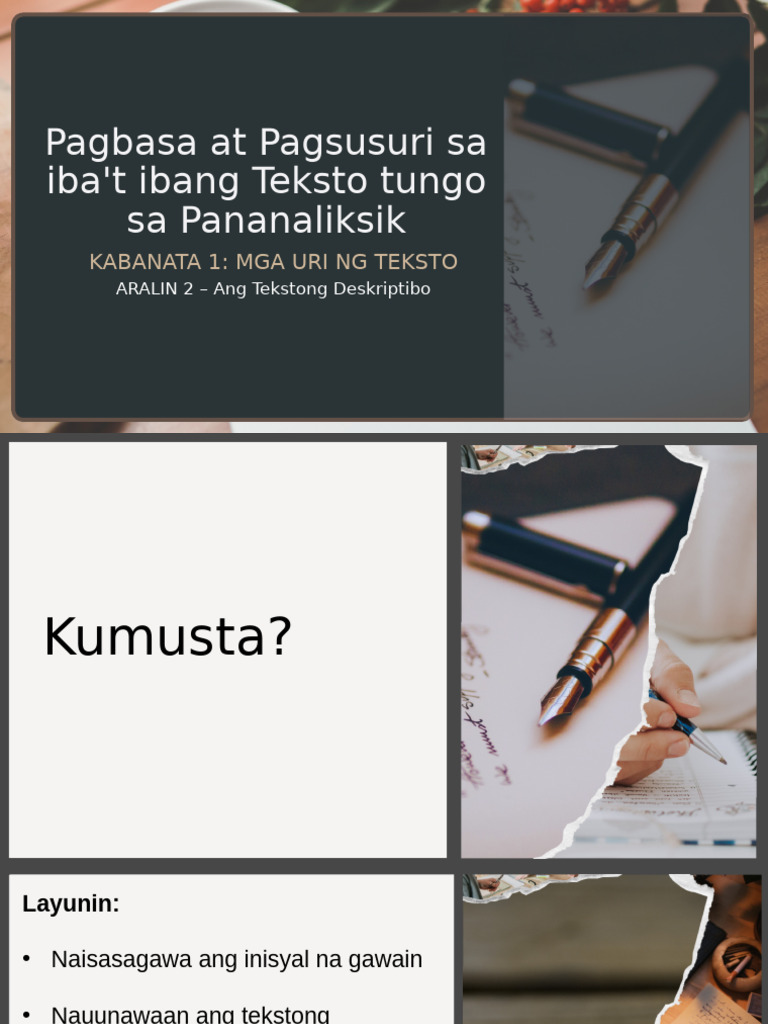 Pagbasa at Pagsusuri Aralin 2 Tekstong Deskriptibo 2 | PDF