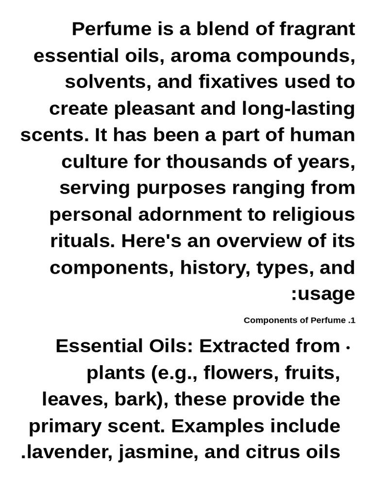 Perfume is a Blend of Fragrant Essential Oils, Aroma Compounds ...