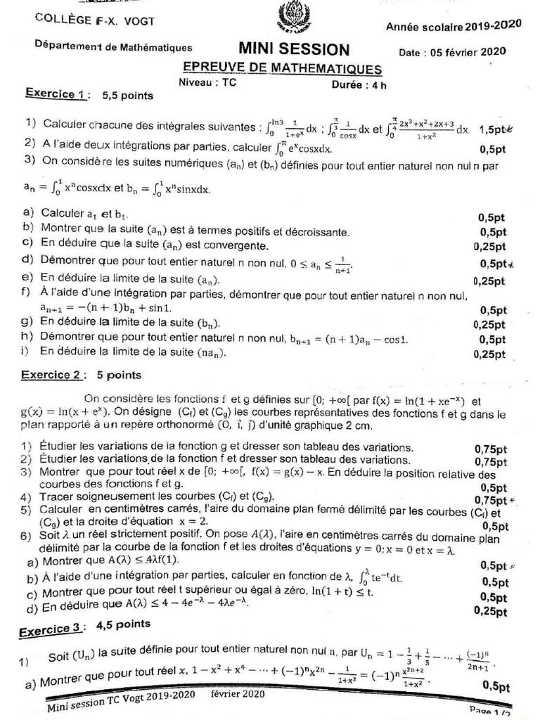 TleC Maths Bac Blanc College Vogt Fevrier | PDF