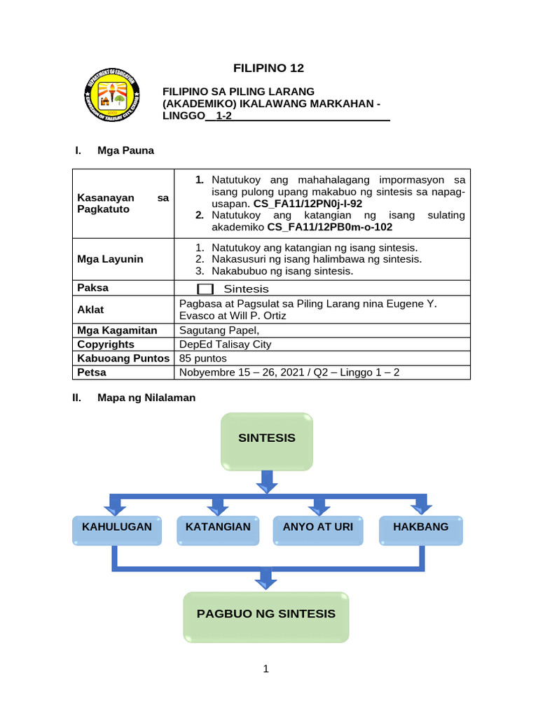 Filipino 12 Akademiko - Q2 - W1 2 - Galan RuthAbarquez Krisha - FINAL | PDF