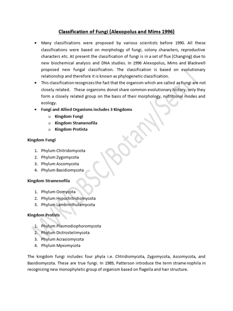 Classification of Fungi Sem I Paper II Unit I Compressed | PDF | Fungus ...