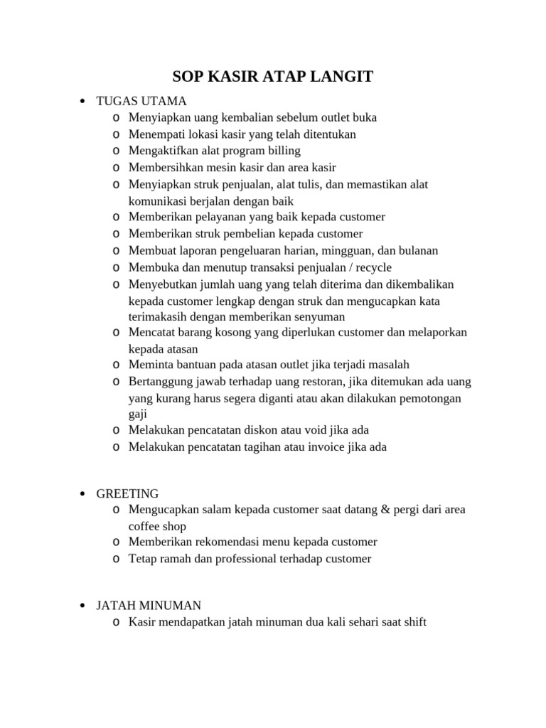 SOP Kasir | PDF