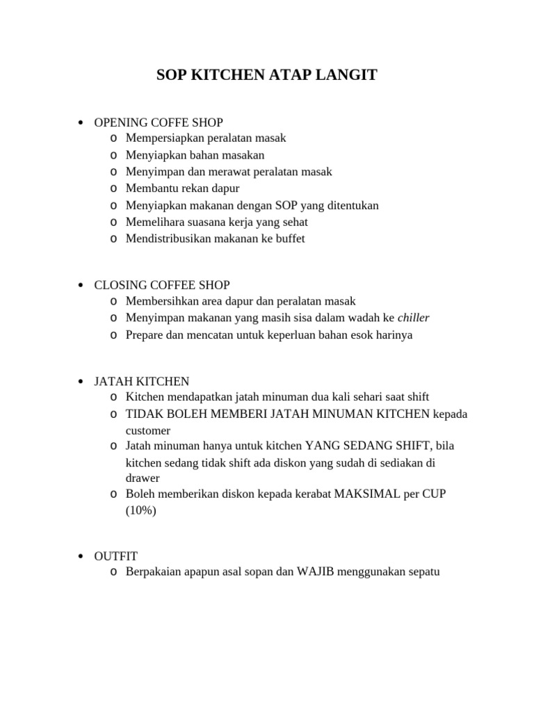 SOP Kitchen | PDF