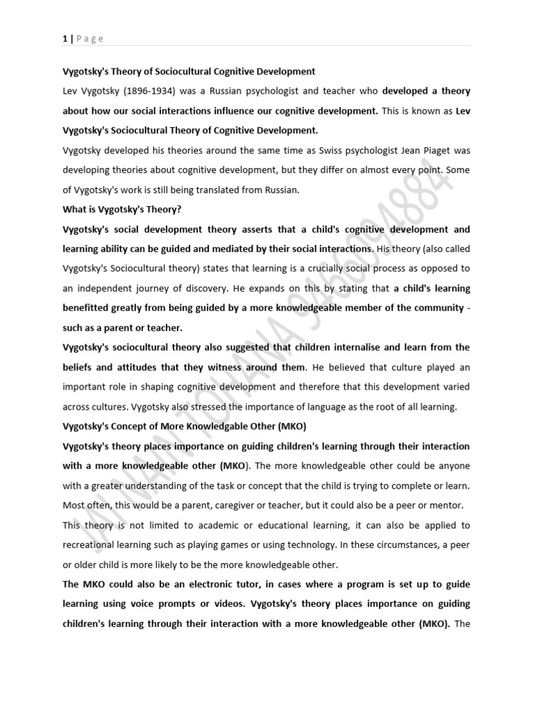 Lev Vygotsky Theory Details | PDF | Cognitive Development | Learning