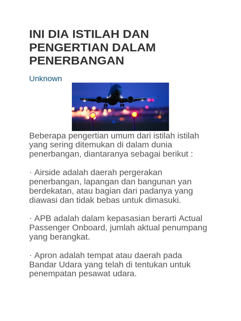 Istilah Penting dalam Penerbangan | PDF