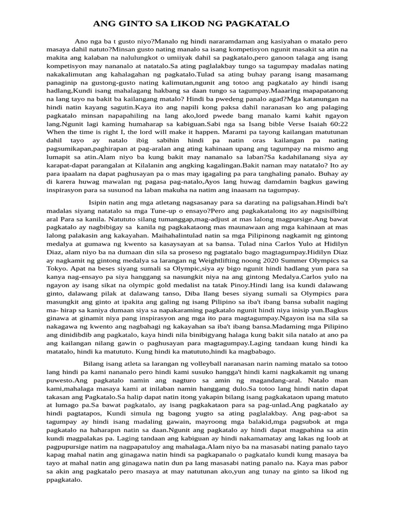 Ang Ginto Sa Likod NG Pagkatalo | PDF