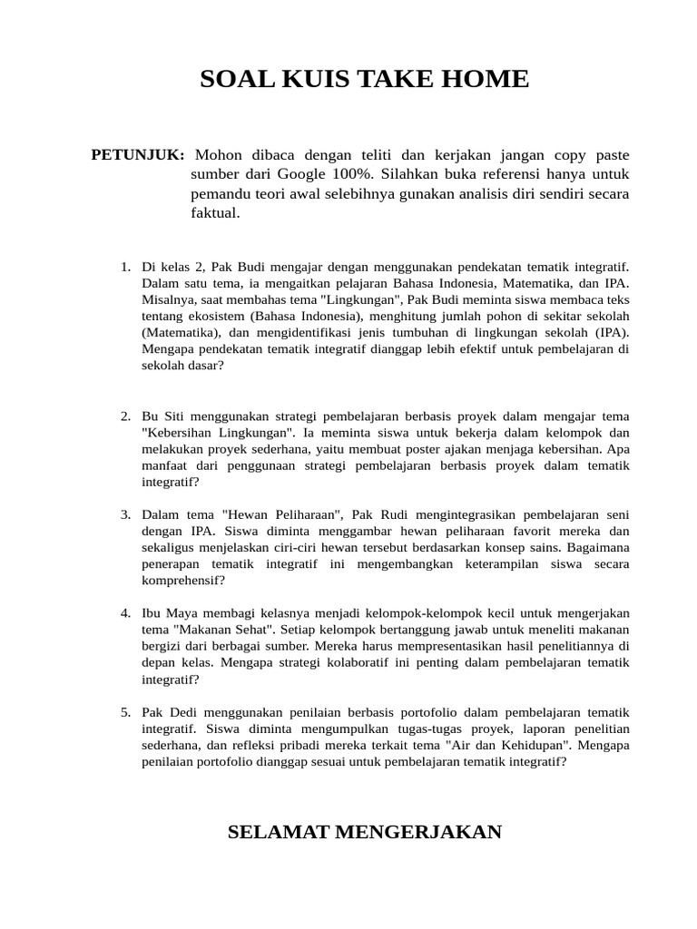 Soal Kuis Take Home - Docx SMT 5 | PDF