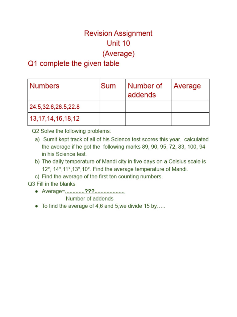 Revision Assignment Average | PDF